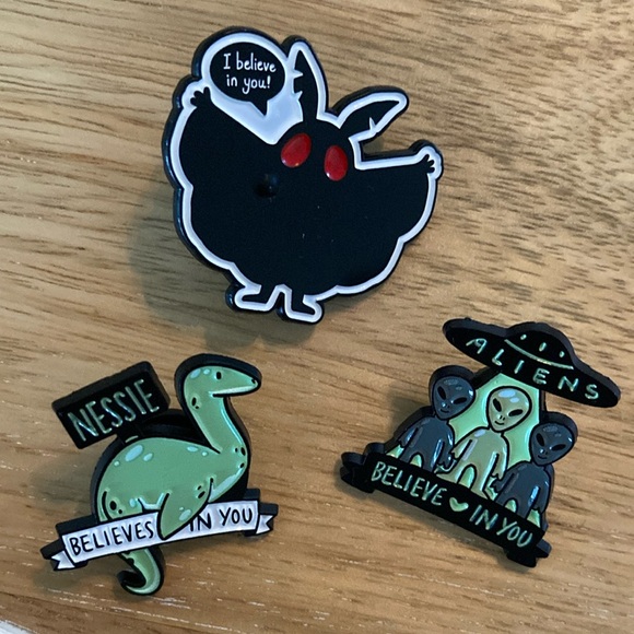 None | Jewelry | Cryptid Pin Set New Mothman Aliens And Nessie They ...